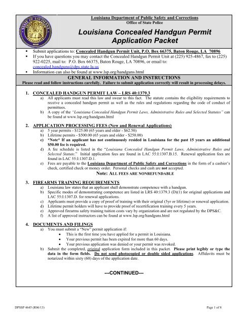 Louisiana Concealed Handgun Permit Application Packet