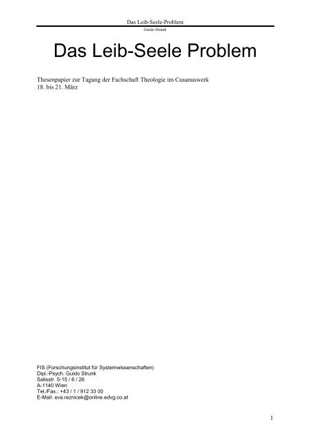 Das Leib-Seele Problem - Complexity-Research