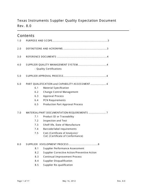 Supplier Quality Expectation Document - TI WPL Home - Texas ...