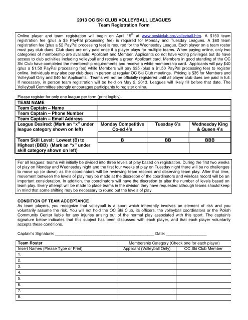 Team Registration Form - Out of Control Ski Club