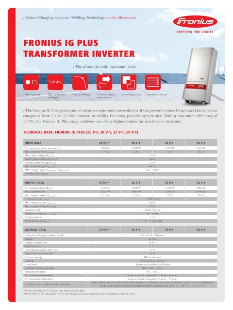 FRONIUS IG PLUS TRANSFORMER INVERTER - Advice