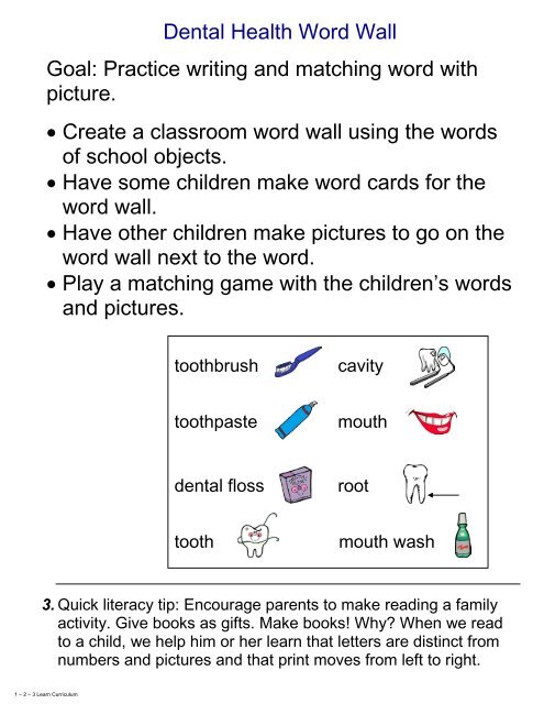 Dental Health Word Wall Goal: Practice writing and matching word ...