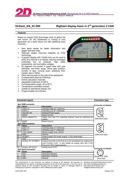 DI-Dash_6/8_2C-000 BigDash display basic in 2nd generation 2 CAN