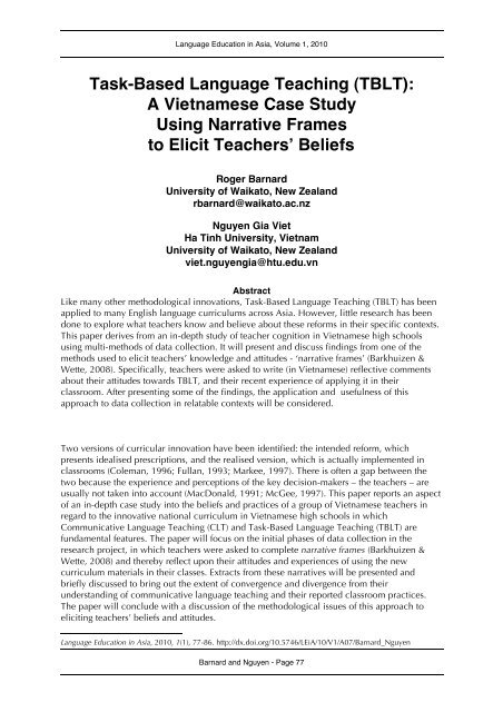 Task-Based Language Teaching (TBLT): A ... - Camtesol