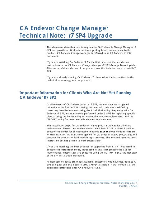 CA Endevor Change Manager Technical Note: r7 ... - SupportConnect