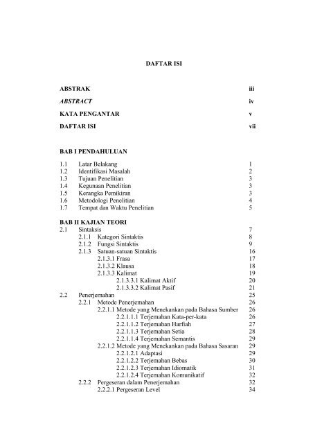 DAFTAR ISI ABSTRAK iii ABSTRACT iv KATA PENGANTAR v ...