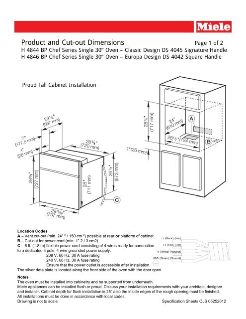 Product and Cut-out Dimensions - Miele