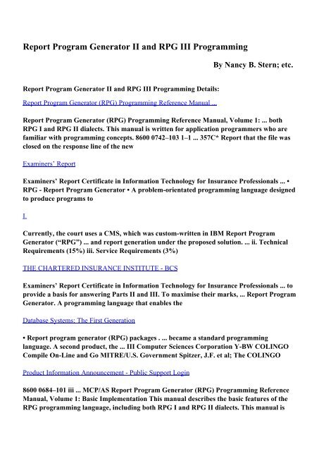 Download Report Program Generator II and RPG III Programming ...