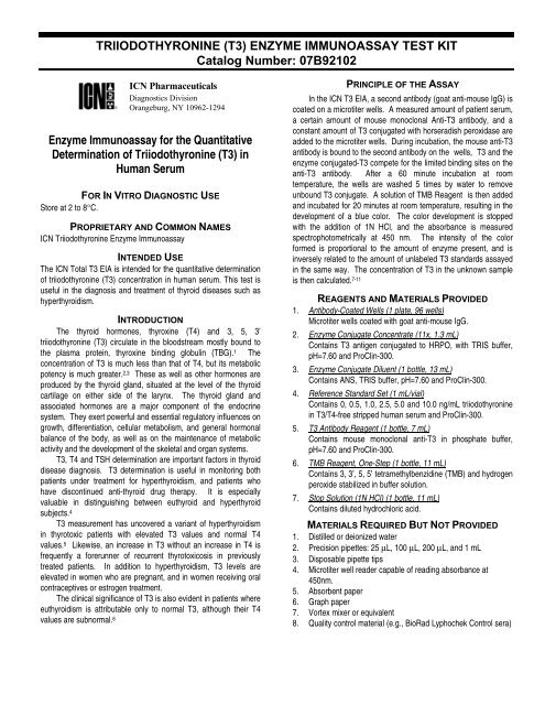 TRIIODOTHYRONINE (T3) ENZYME IMMUNOASSAY TEST KIT ...