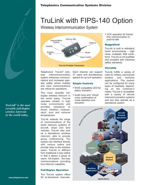 TruLink ME6820-M1 Portable Transceiver Datasheet - Telephonics ...