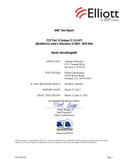 EMC Test Report FCC Part 15 Subpart C (15.247) - Ubiquiti Networks