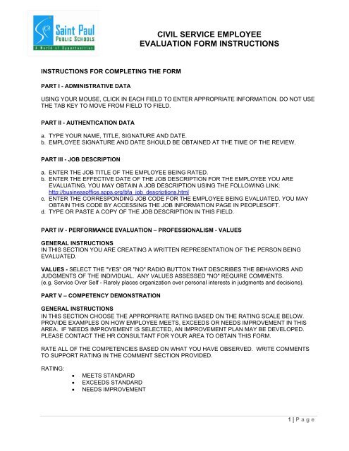 CIVIL SERVICE EMPLOYEE EVALUATION FORM INSTRUCTIONS