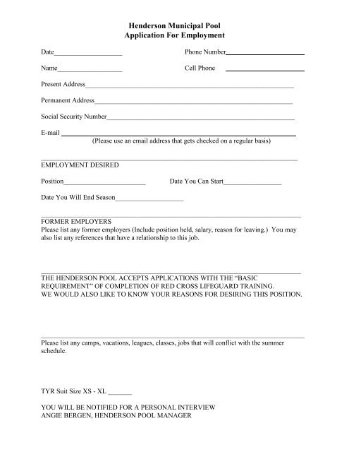 Lifeguard Application Form
