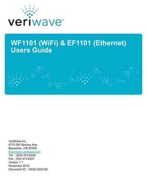 WF1101 (WiFi) & EF1101 (Ethernet) Users Guide - VeriWave
