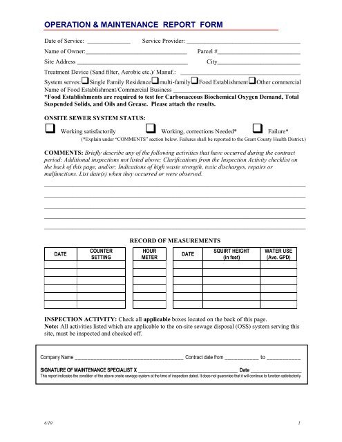 Maintenance Report Format