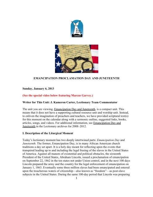 1 EMANCIPATION PROCLAMATION DAY AND JUNETEENTH ...