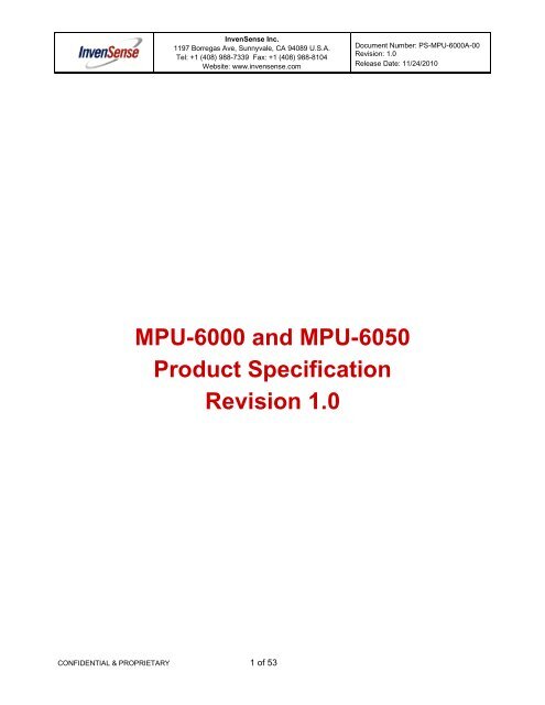 MPU-6000 and MPU-6050 Product Specification Revision 1.0