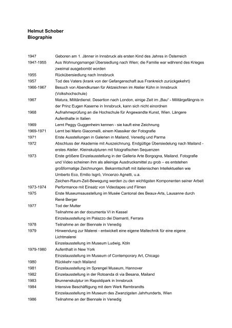 Helmut Schober Biographie - RLB Arts