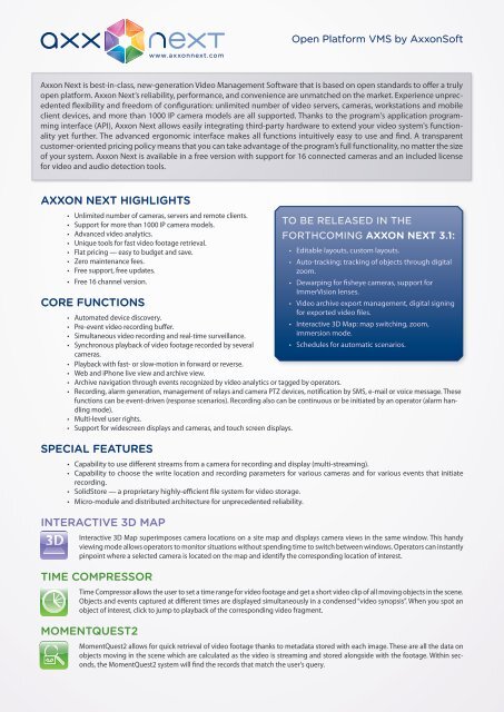 AxxonSoft Axxon Next 3.1 VMS CCTV software product datasheet