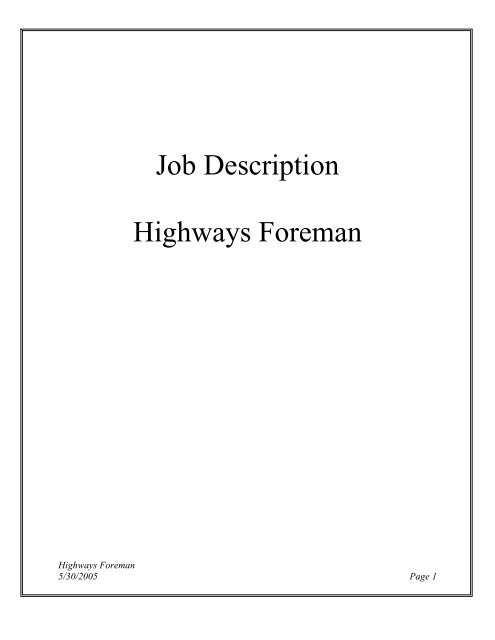 Job Description Highways Foreman