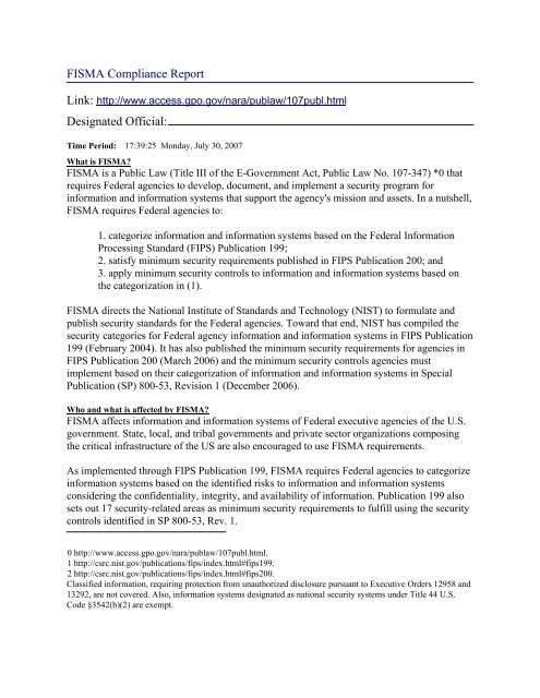 FISMA Compliance Report - WLAN Design and Analysis