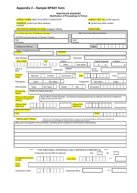 Appendix 2 â€“ Sample NPA01 form - HSE