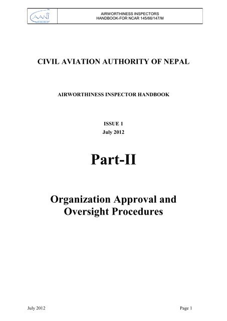 Airworthiness Inspector Handbook Part-II - Civil Aviation Authority of ...