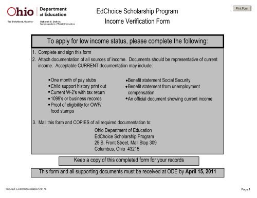 Income Verification Form EdChoice Scholarship Program To apply ...