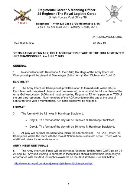 Admin Instruction & Entry Form - Army Golf Association