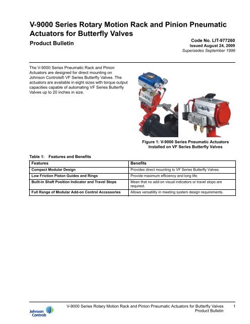 V-9000 Series Rotary Motion Rack and Pinion Pneumatic Actuators ...
