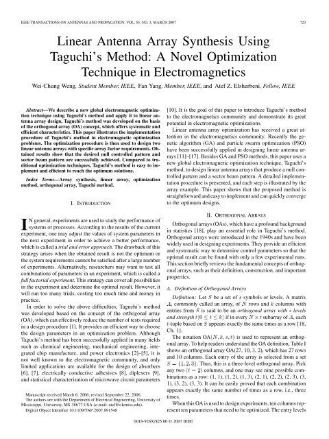 Linear Antenna Array Synthesis Using Taguchi S Method A Novel