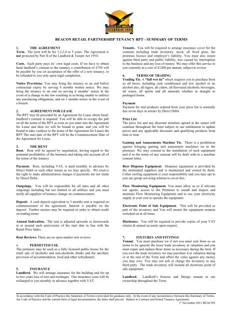 beacon retail partnership tenancy rpt - summary of ... - Enterprise Inns