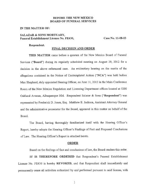 SALAZAR & SONS MORTUARY, Funeral Establishment License No ...