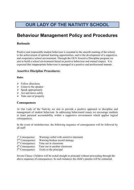 Behaviour Management Policy and Procedures(3) - Our Lady of the ...