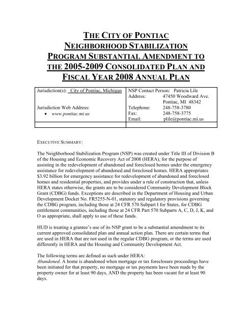 neighborhood stabilization program substantial ... - City of Pontiac