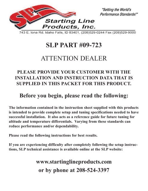 slp part #09-723 attention dealer - Starting Line Products, Inc.