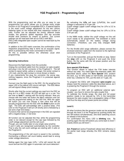 YGE ProgCard II - Programming Card - Dr Martin Thoma