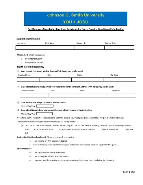 North Carolina Legal Residency Application Form [.pdf]