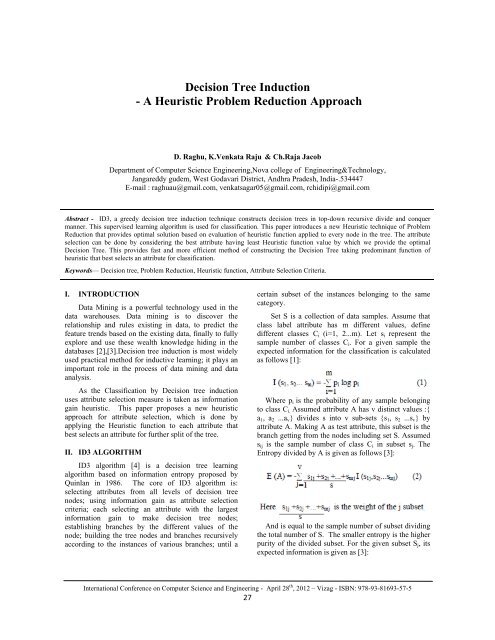 Decision Tree Induction - A Heuristic Problem ... - IRNet Explore