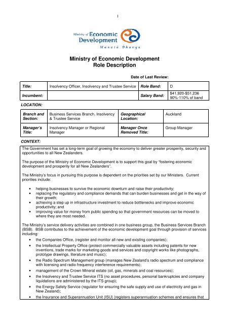Ministry of Economic Development Role Description