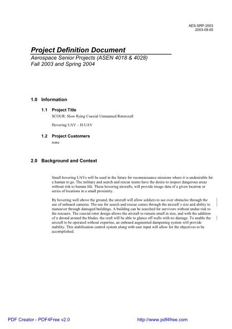 PDD - Aerospace Engineering Sciences Senior Design Projects