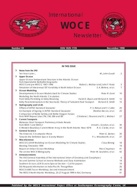 No.33 - World Ocean Circulation Experiment - NOAA