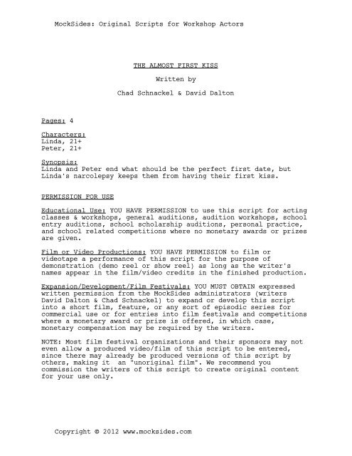 The Almost First Kiss - FREE Original Acting Scenes for Workshop ...