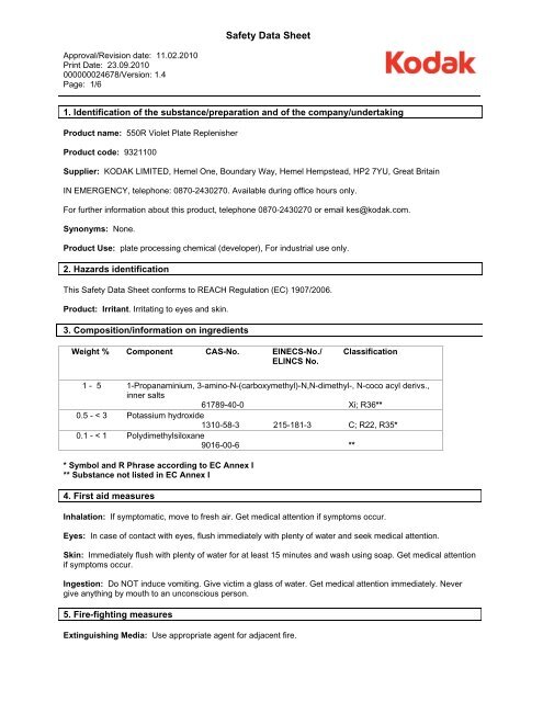 9321100 550R Violet Plate Replenisher - CTP Plates; Printing plates
