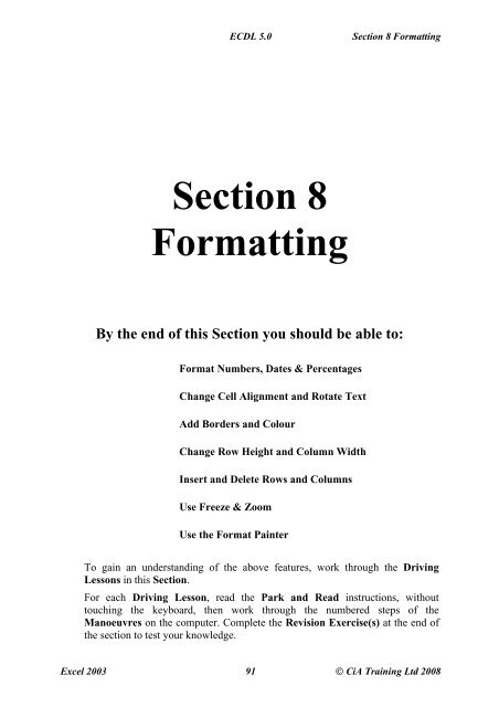 ECDL Module 4 - Spreadsheets (Excel 2003) - CiA Training