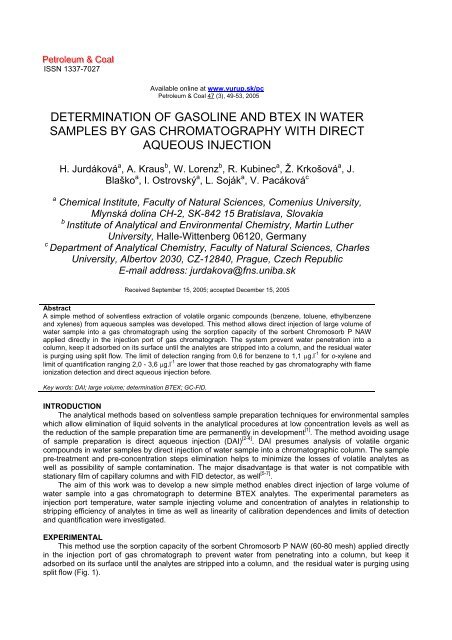 determination of btex in water samples by gas chromatography with ...