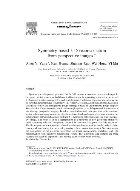 Symmetry-based 3-D reconstruction from perspective images