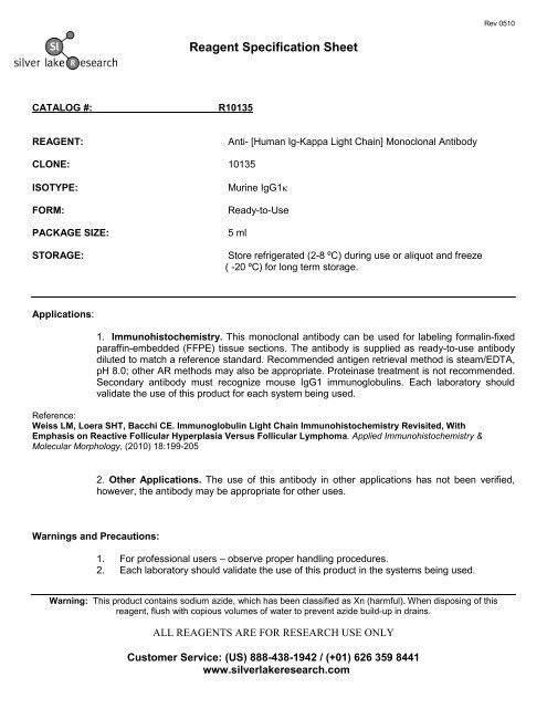 Reagent Specification Sheet - IHC World