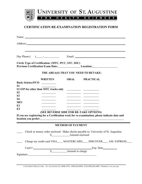 certification re-examination registration form - University of St ...