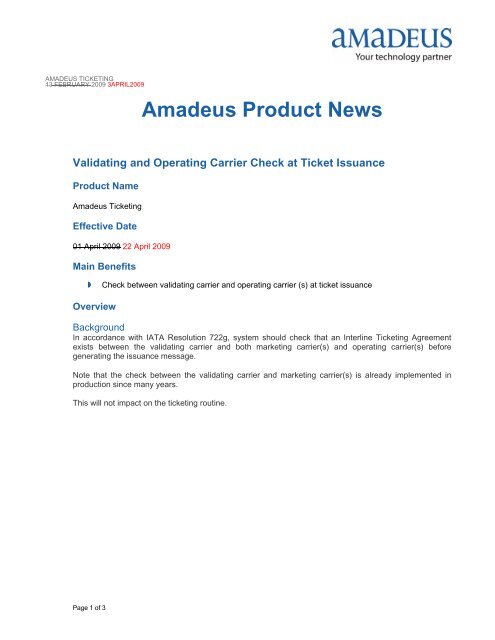 Validating and Operating Carrier Check at Ticket ... - Amadeus